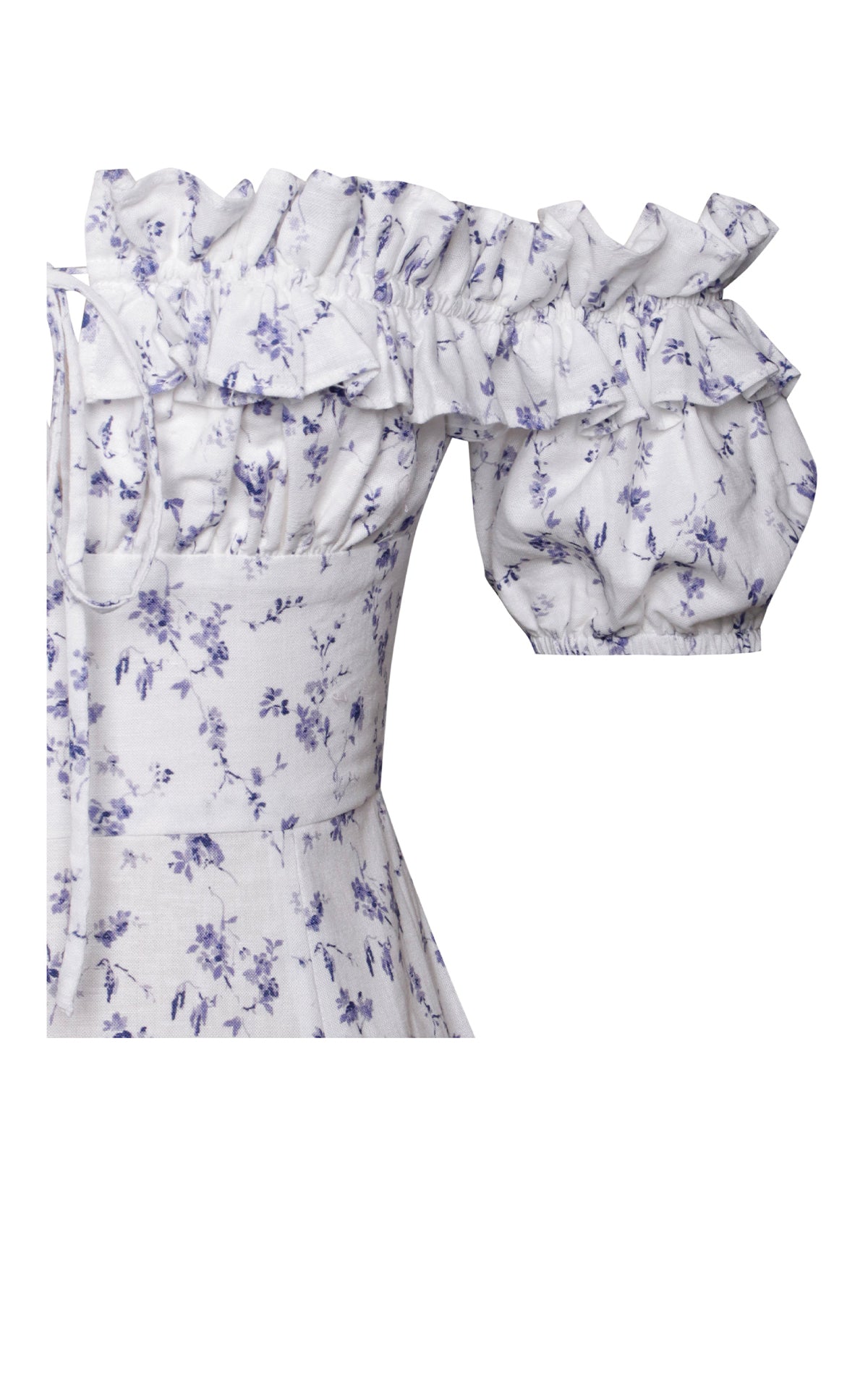 Pretty in Summer Quinley Floral Blue Print Off The Shoulder Puffy Slee ...