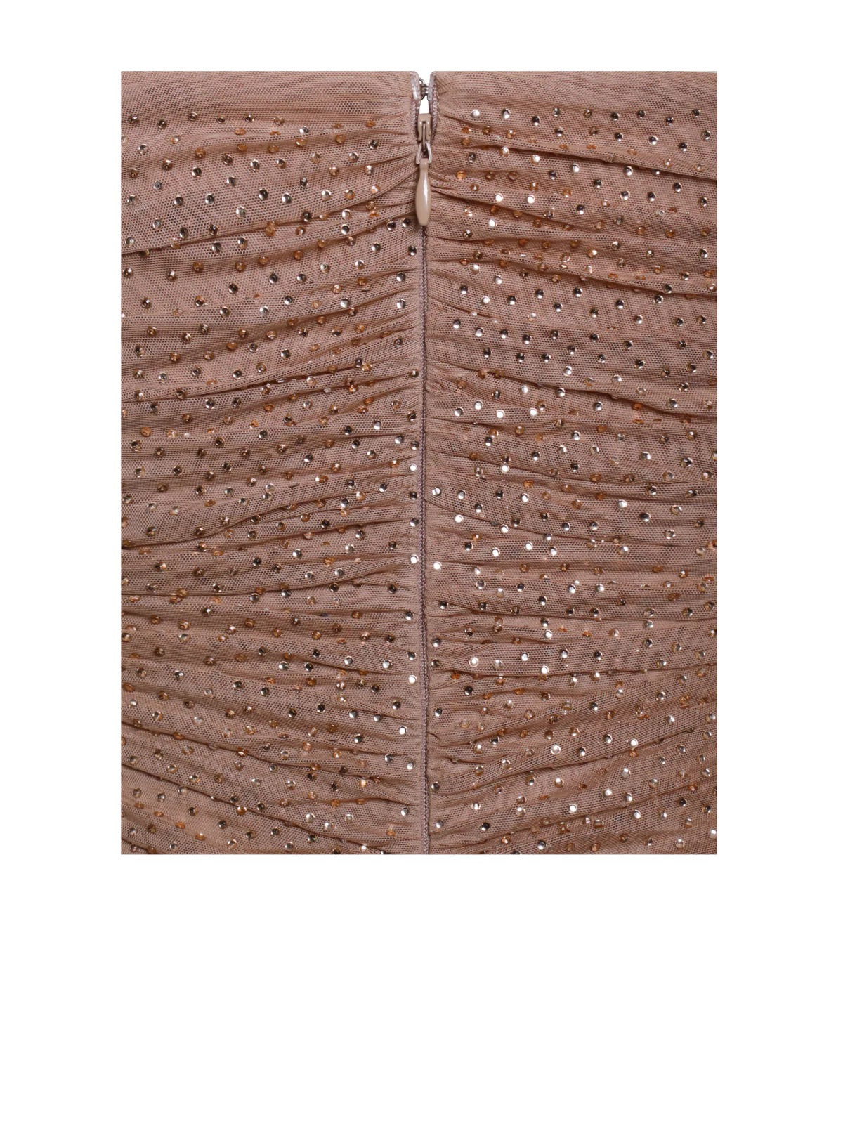 Glamorize It Skin Tan Mesh Crystal Dress with White Feather Trim ...