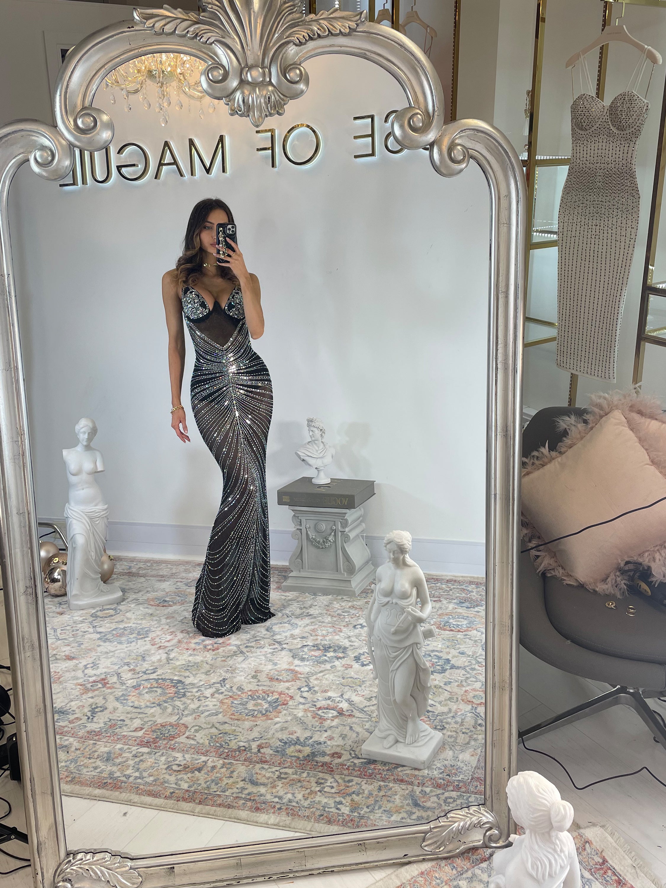 Forever Glam Black Embellished Rhinestones Party Dress Gown – HOUSE OF ...